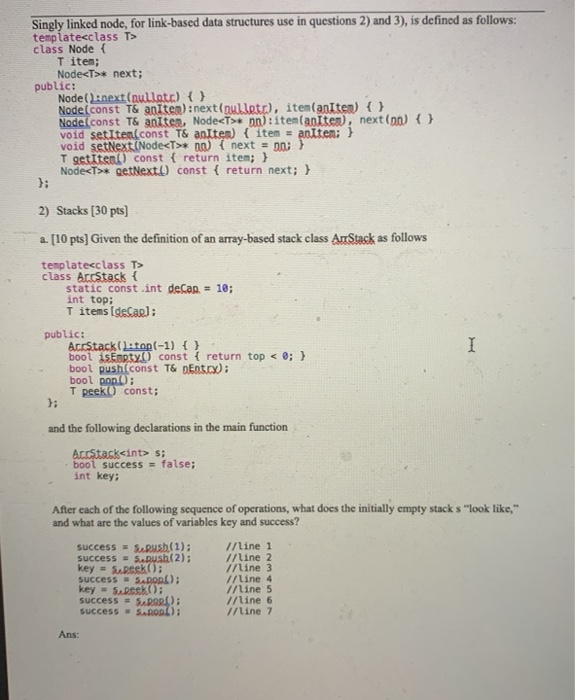 Solved Singly linked node, for link-based data structures | Chegg.com