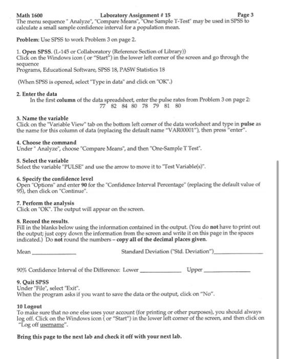 Solved Math 1600 Laboratory Assignment ±15 Name Constructing | Chegg.com
