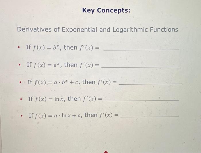 Solved Derivatives of Exponential and Logarithmic Functions | Chegg.com