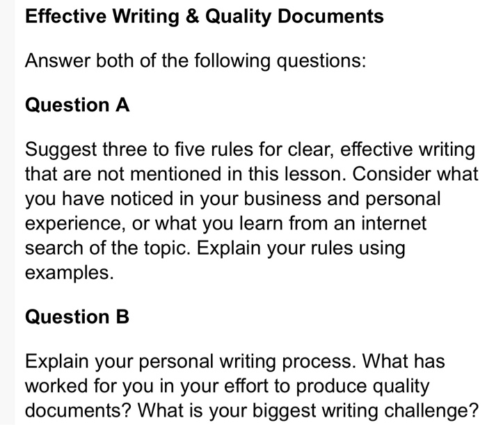 Solved Effective Writing & Quality Documents Answer both of | Chegg.com