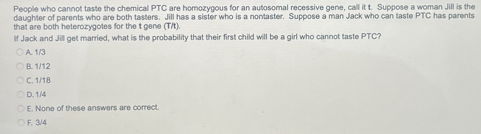 Solved People who cannot taste the chemical PTC are | Chegg.com