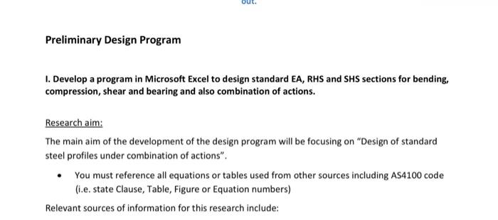 Solved I. Develop a program in Microsoft Excel to design | Chegg.com