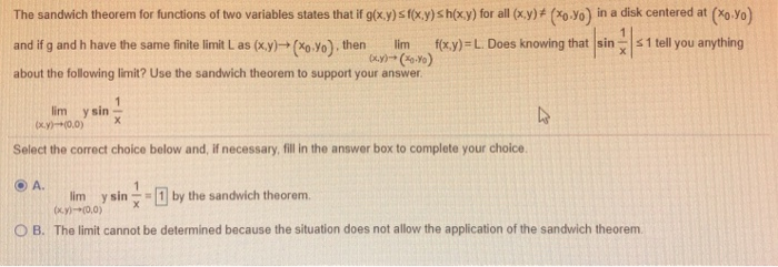 Solved The sandwich theorem for functions of two variables | Chegg.com
