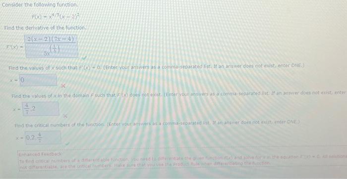 Solved Consider the following function. F(x)=x4/5(x−2)2 Find | Chegg.com
