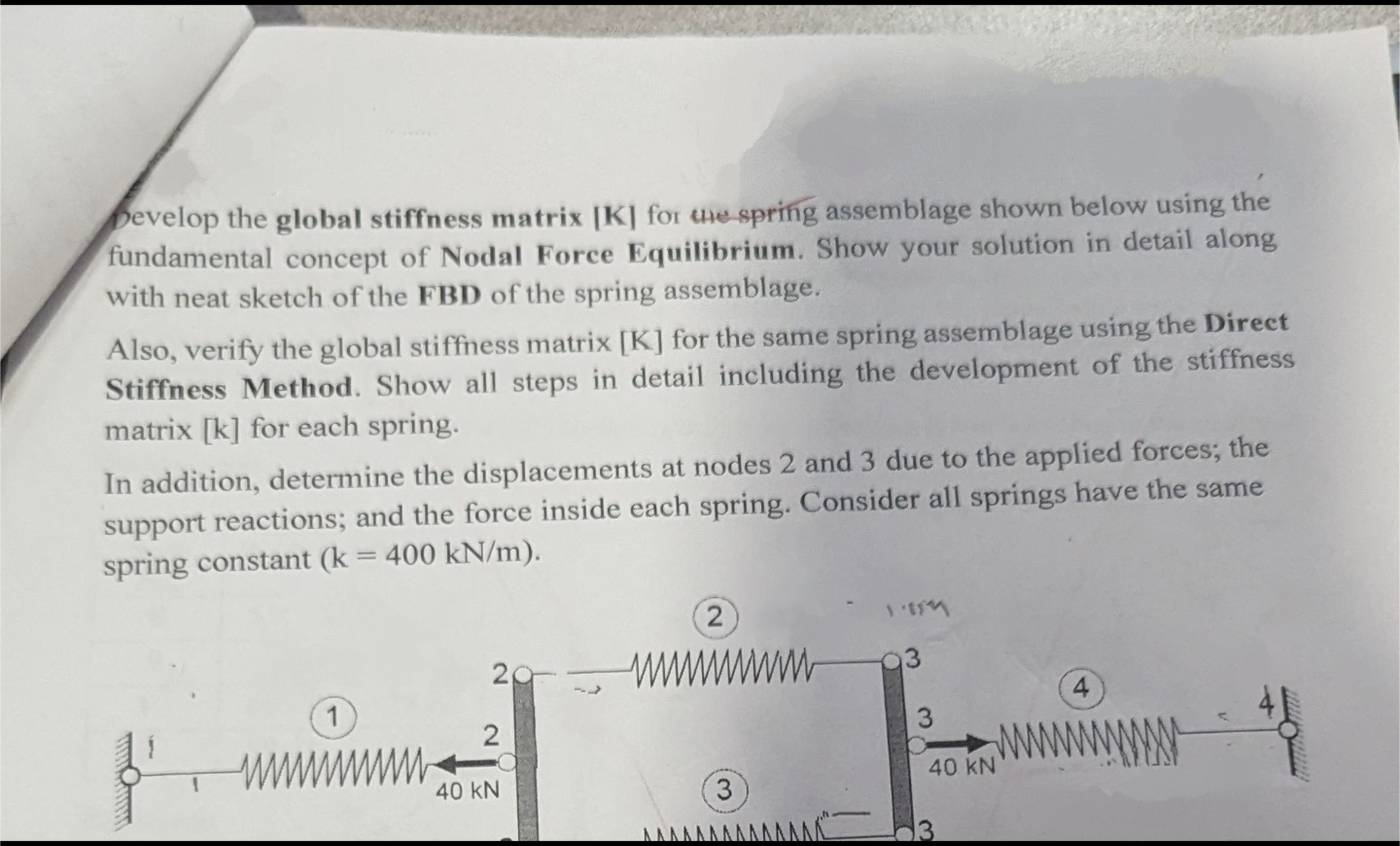 Solved Develop the global stiffness matrix K ﻿for uespring | Chegg.com
