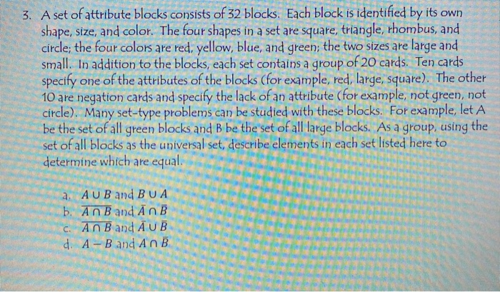 Solved 3. A set of attribute blocks consists of 32 blocks. | Chegg.com