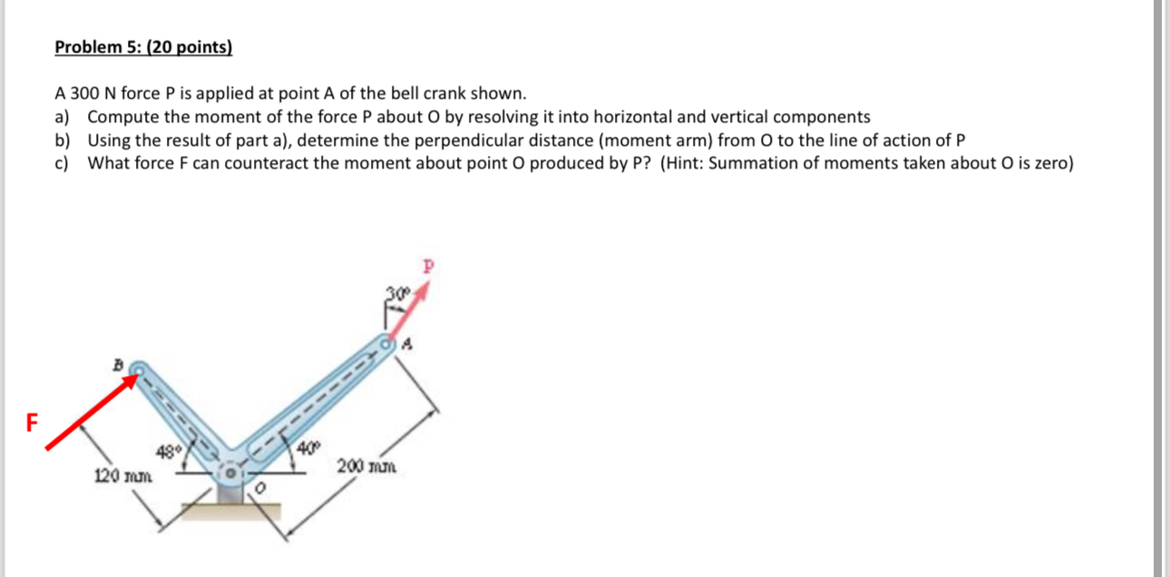 Solved Problem 5: (20 ﻿points)A 300 ﻿N force P is applied at | Chegg.com
