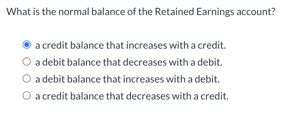 Solved What is the normal balance of the Retained Earnings | Chegg.com