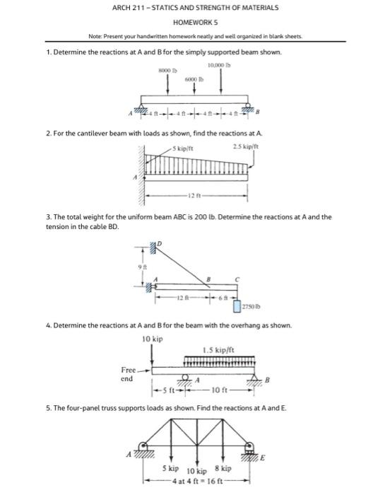 Solved ARCH 211 - STATICS AND STRENGTH OF MATERIALS | Chegg.com