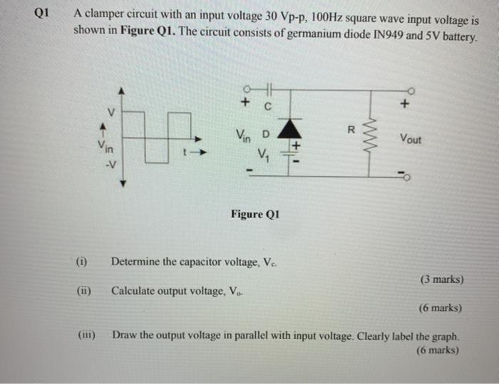 Solved Q1 A clamper circuit with an input voltage 30 Vp-p, | Chegg.com