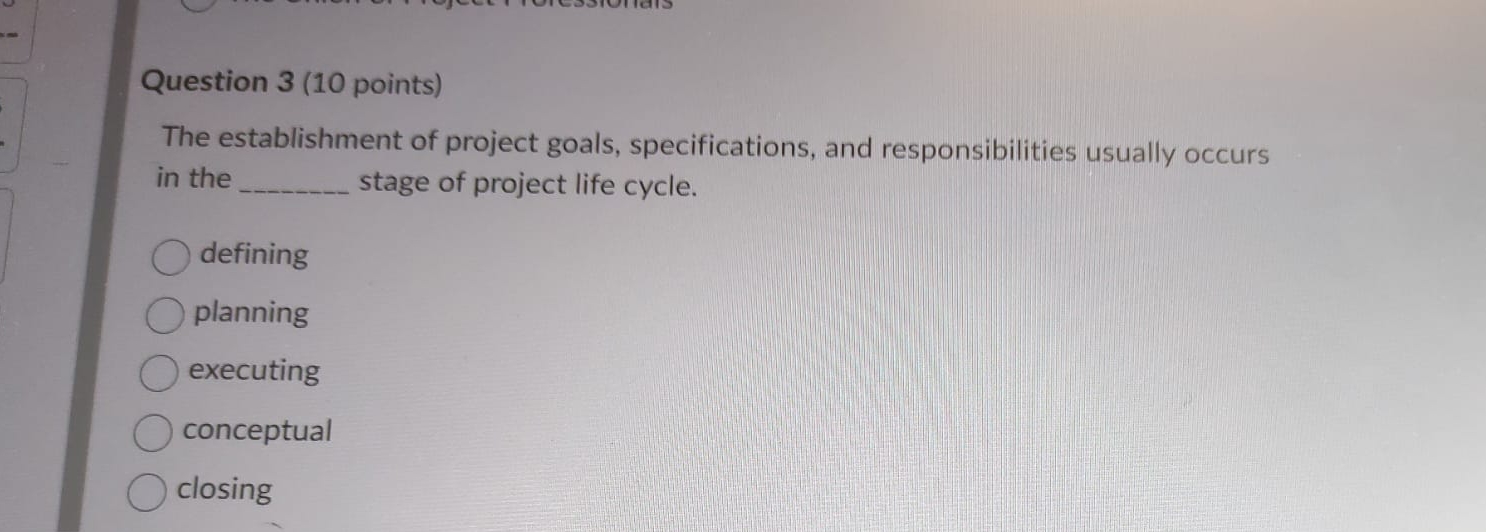 Solved Question 3 (10 ﻿points)The establishment of project | Chegg.com