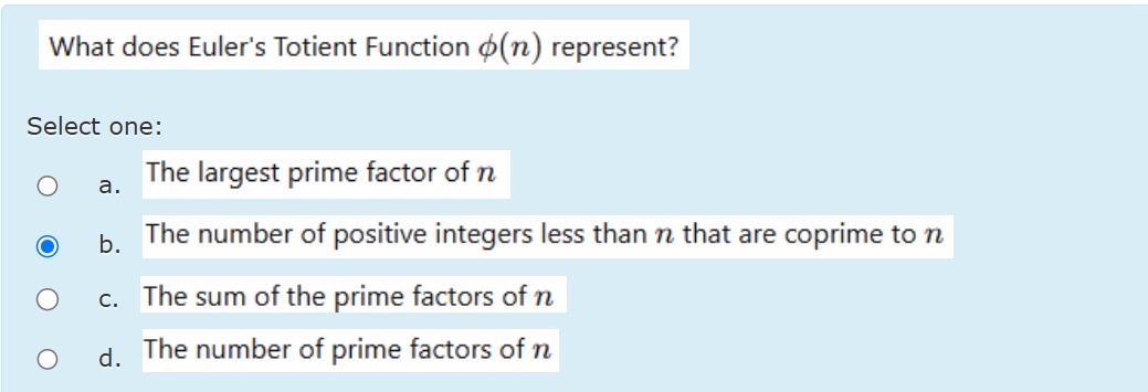 Solved What does Euler's Totient Function φ(n) | Chegg.com