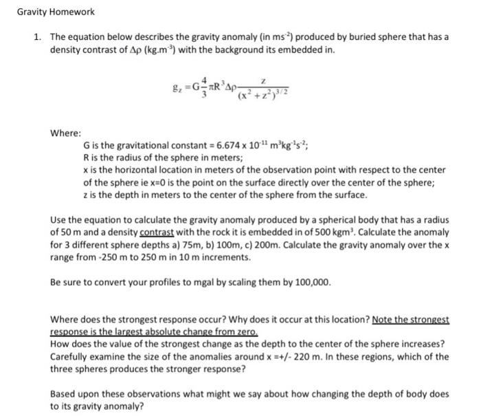 Solved Gravity Homework 1. The equation below describes the | Chegg.com