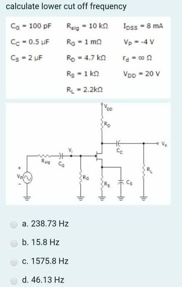 Solved calculate lower cut off frequency Co = 100 pF Ce = | Chegg.com
