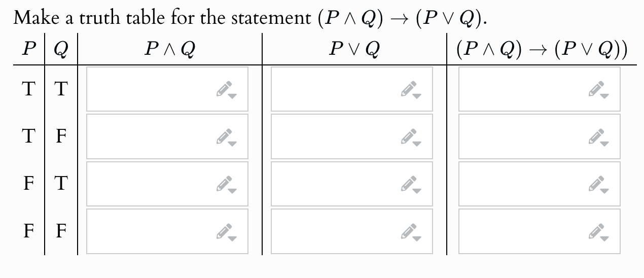 Solved Make a truth table for the statement (P??Q)→(PvvQ).- | Chegg.com