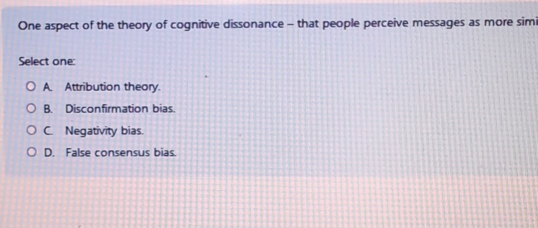 Solved One aspect of the theory of cognitive dissonance - | Chegg.com