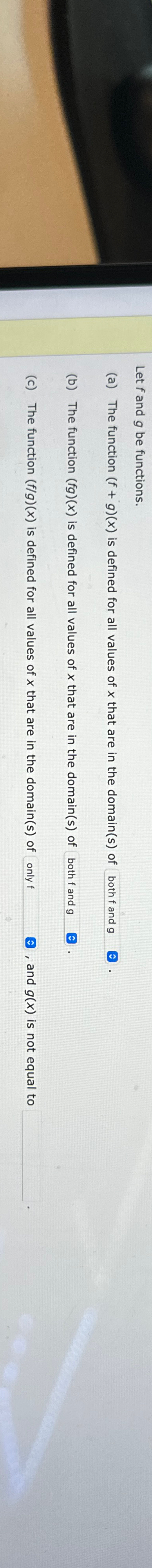 Solved Let f ﻿and g ﻿be functions.(a) ﻿The function (f+g)(x) | Chegg.com