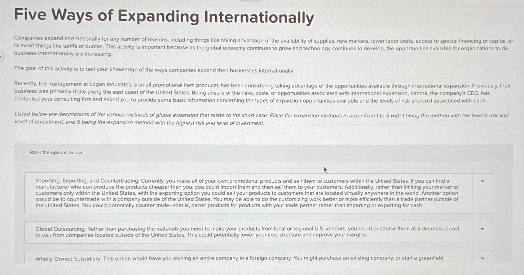 Solved Five Ways of Expanding Internationally business | Chegg.com