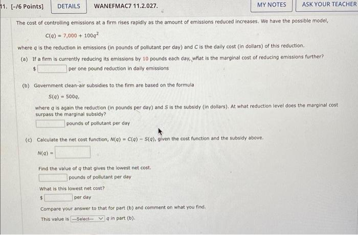 Solved 11. [-16 Points) DETAILS WANEFMAC7 11.2.027. MY NOTES | Chegg.com