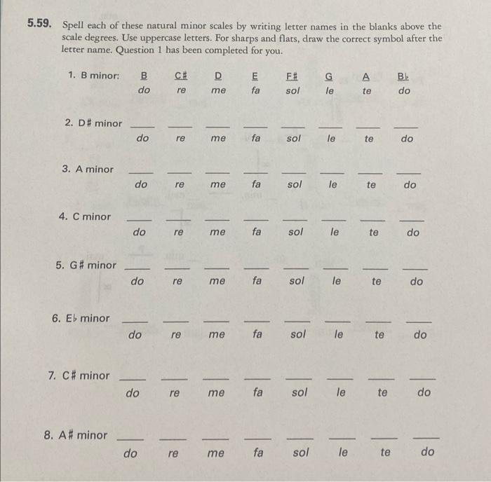 59. Spell each of these natural minor scales by | Chegg.com