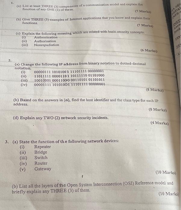 Solved 1. (a) List at least THREE (3) components of a | Chegg.com