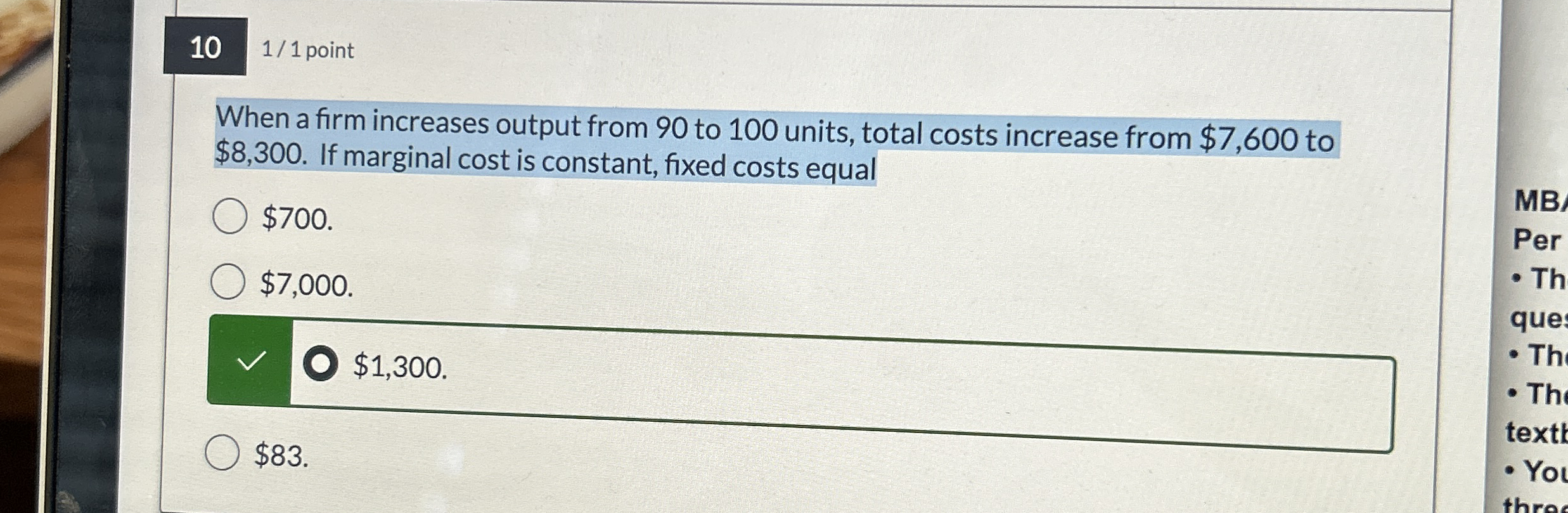 Solved 101/1 ﻿pointWhen a firm increases output from 90 ﻿to | Chegg.com