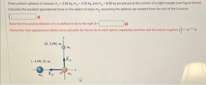 Solved Three uniform spheres of masses m1=3.00 kg,m2=4.00 | Chegg.com