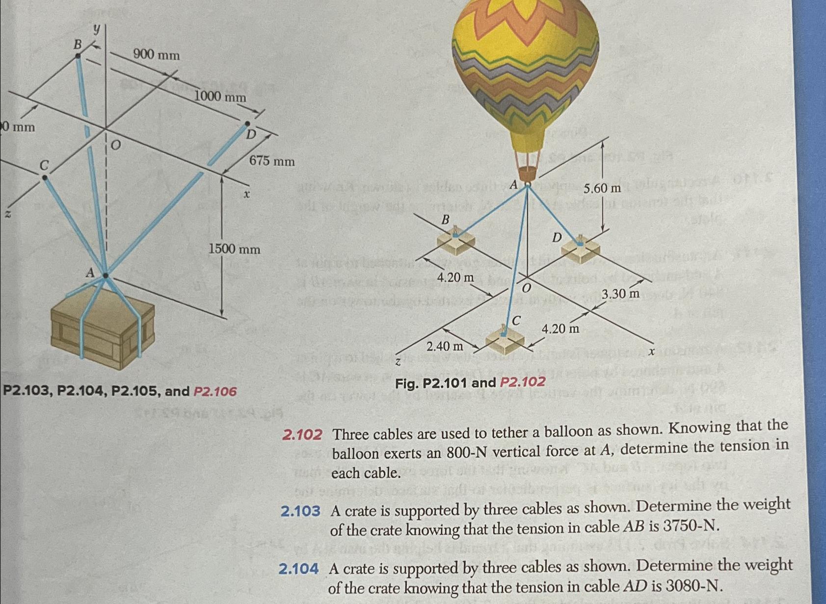 Solved 2.104 ﻿A crate is supported by three cables as shown. | Chegg.com