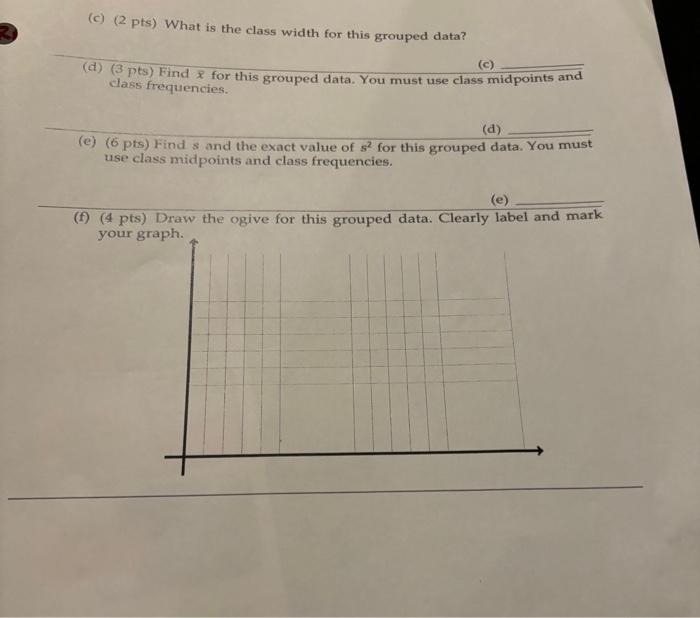 Solved (c) (2 pts) What is the class width for this grouped | Chegg.com