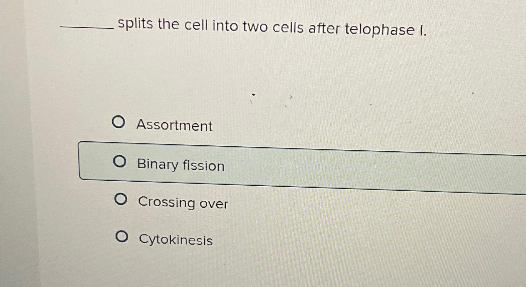 Solved splits the cell into two cells after telophase | Chegg.com