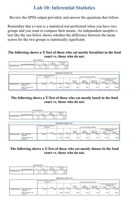 Solved Lab 10: Inferential Statistics Review the SPSS output | Chegg.com