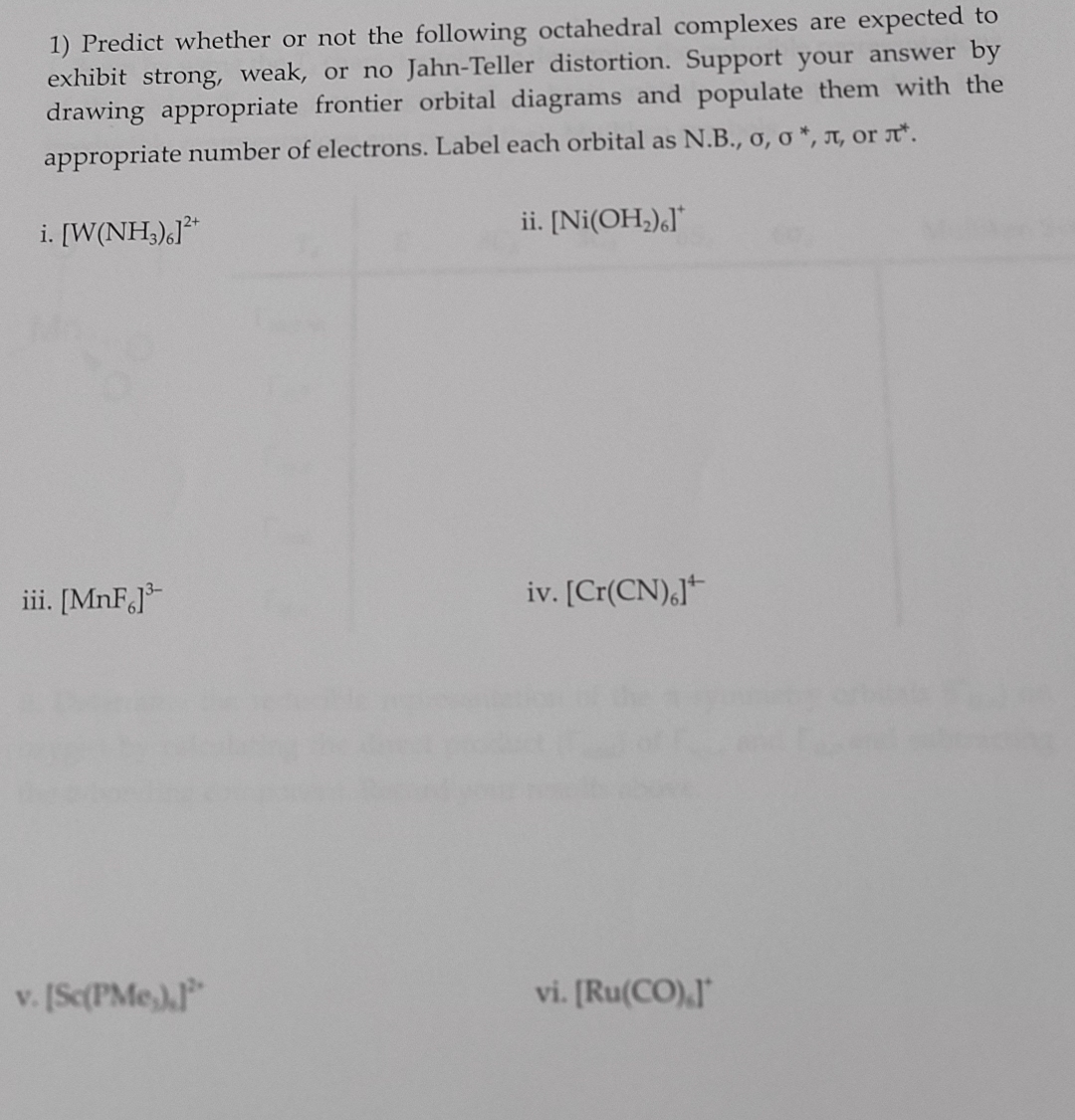 Solved Predict whether or not the following octahedral | Chegg.com