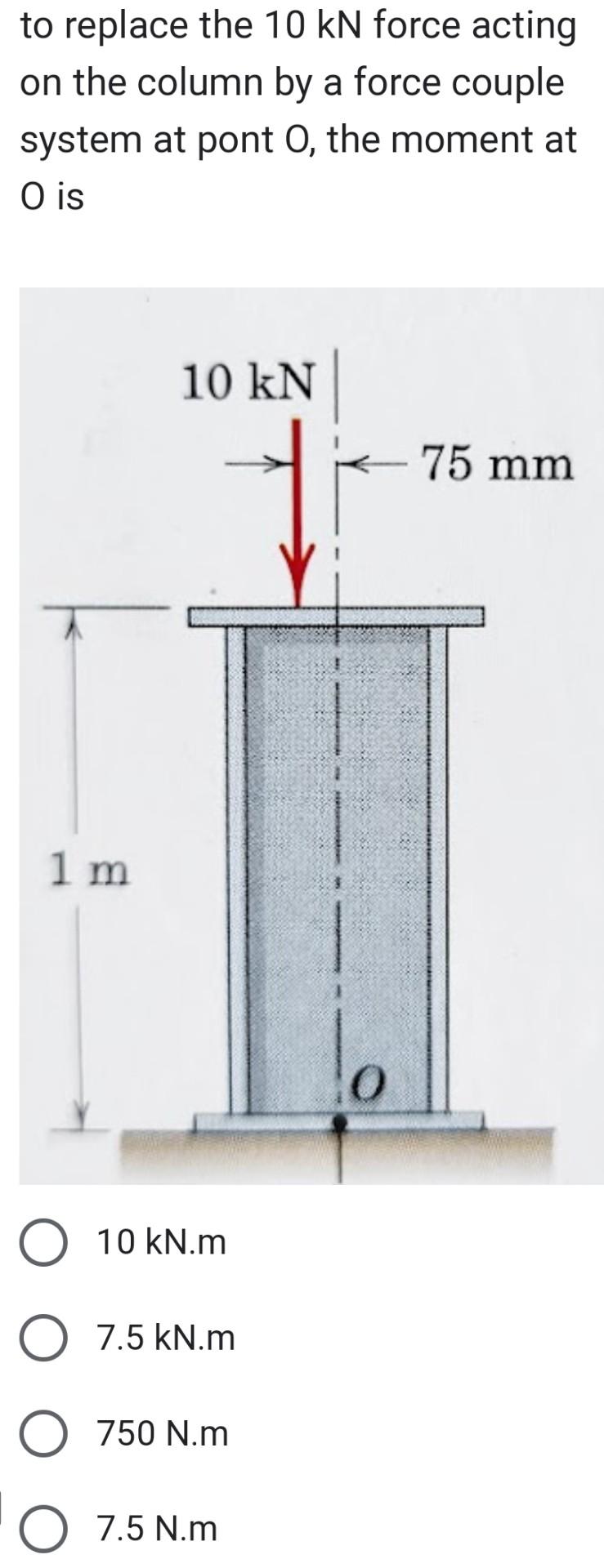 Solved to replace the 10kN ﻿force acting on the column by a | Chegg.com