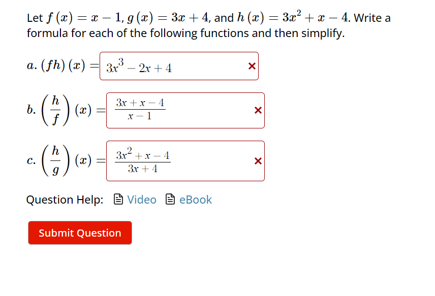 Solved Let f(x)=x-1,g(x)=3x+4, ﻿and h(x)=3x2+x-4. ﻿Write | Chegg.com