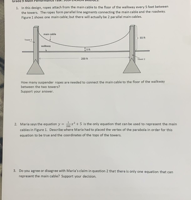Solved Grade 9 Math 1. In this design, ropes attach from the | Chegg.com