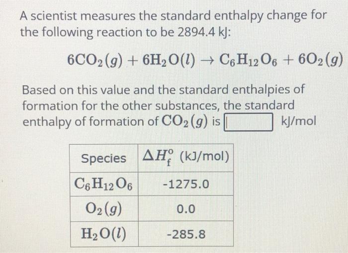 Solved A scientist measures the standard enthalpy change for | Chegg.com