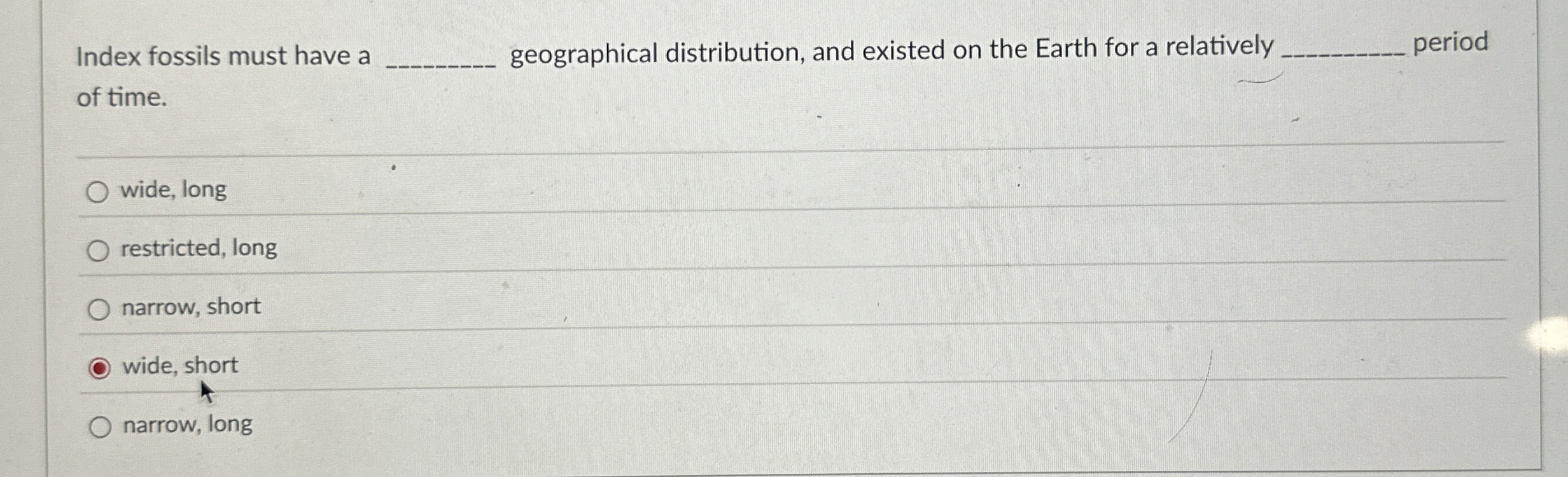 Solved Index fossils must have ageographical distribution, | Chegg.com