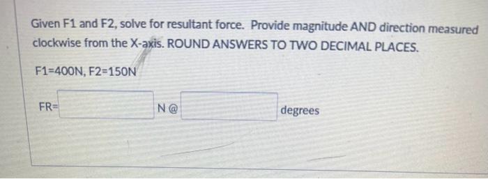 Given F1 and F2, solve for resultant force. Provide | Chegg.com