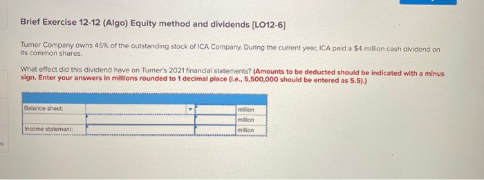 Solved Brief Exercise 12-12 (Algo) Equity method and | Chegg.com