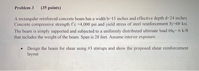 Solved Problem 3 (35 points) A rectangular reinforced | Chegg.com
