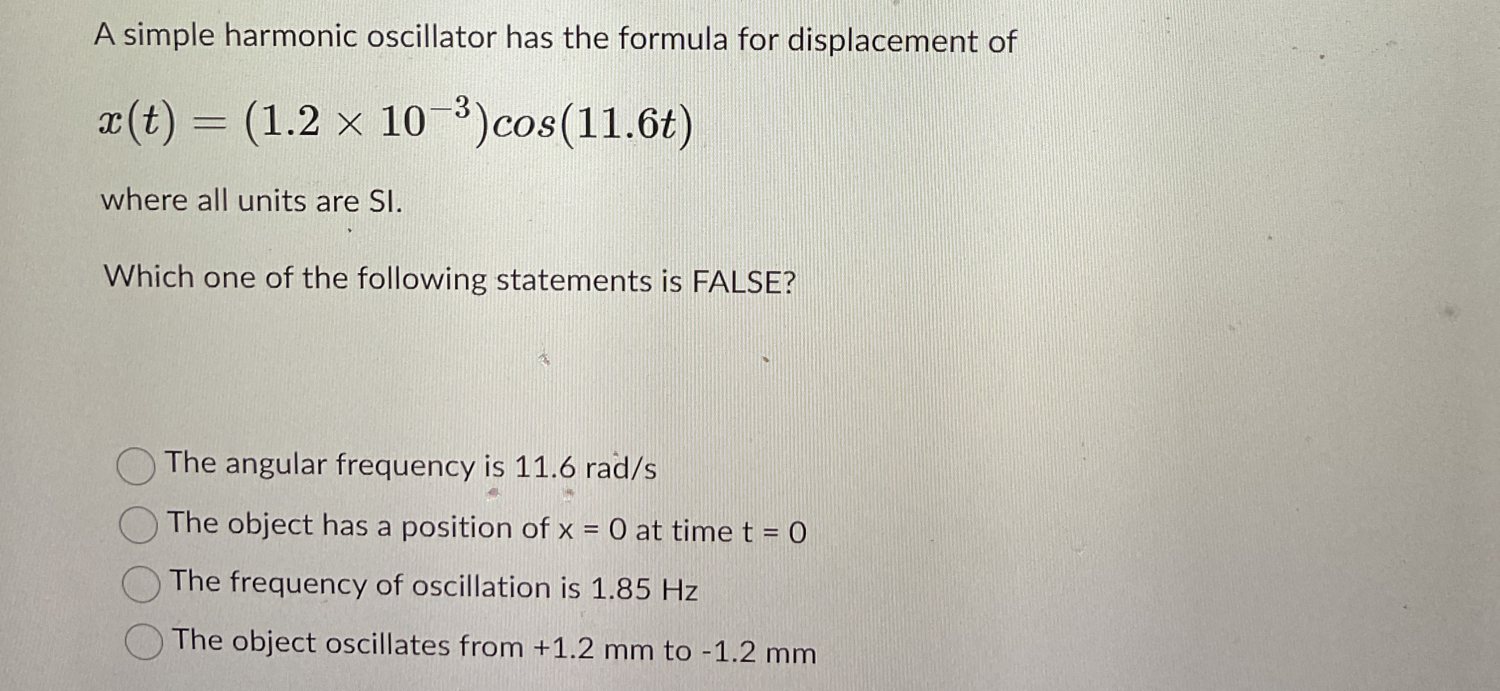 Solved A simple harmonic oscillator has the formula for | Chegg.com