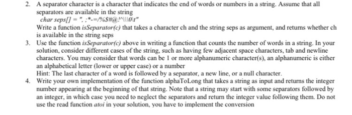2. A separator character is a character that | Chegg.com