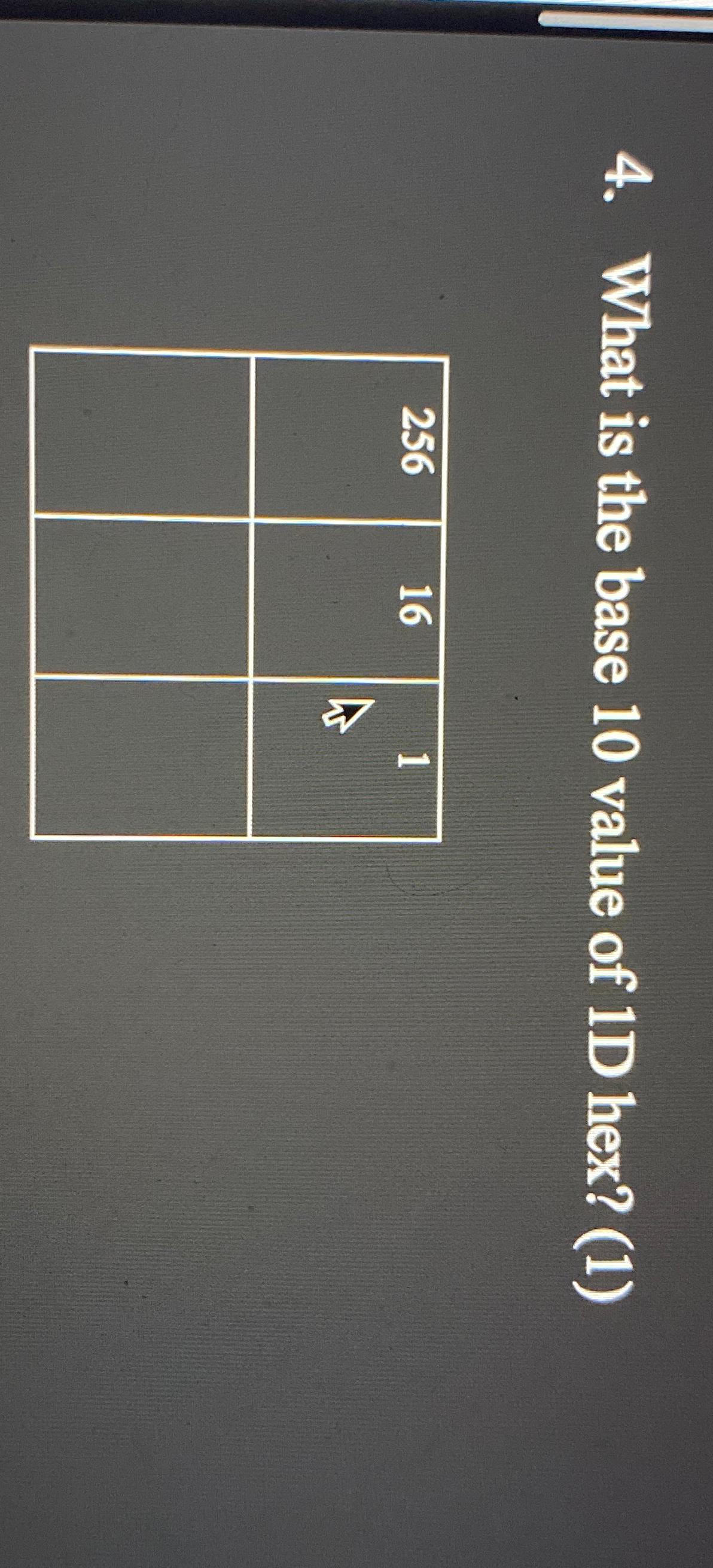 Solved What is the base 10 ﻿value of 1D ﻿hex? | Chegg.com