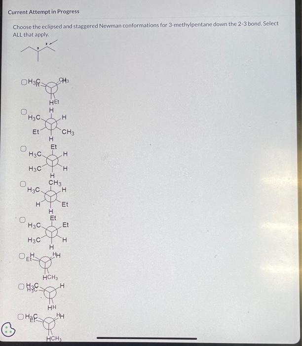 Solved Current Attempt in Progress Choose the eclipsed and | Chegg.com