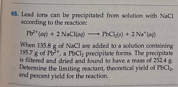 Solved 5. Lead ions can be precipitated from solution with | Chegg.com