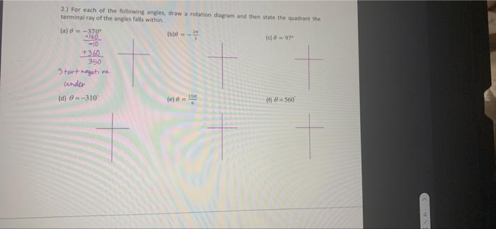 Solved 2.) For each of the following angles, draw a rotation | Chegg.com