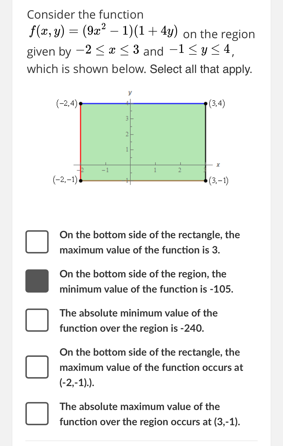 Solved Consider the function f(x,y)=(9x2-1)(1+4y) ﻿on the | Chegg.com