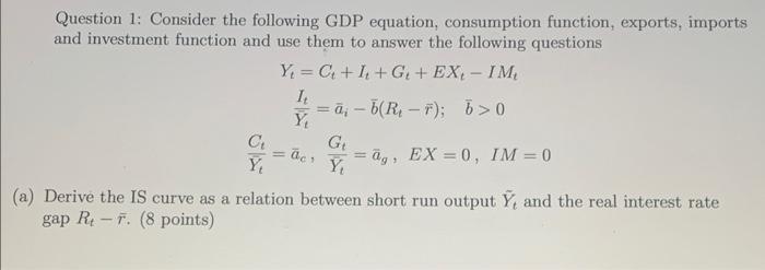 Question 1: Consider the following GDP equation, | Chegg.com