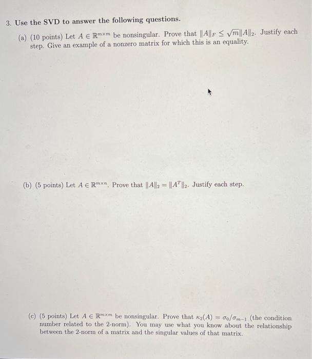 Solved 3. Use the SVD to answer the following questions. (a) | Chegg.com
