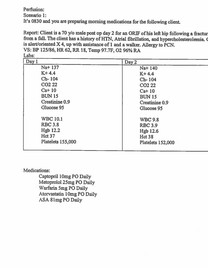 Solved Perfusion: Scenario 1: It's 0830 and you are | Chegg.com